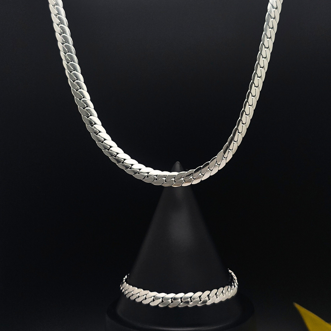 Silver Snake Cuban Link Chain & Bracelet Set – Jadiez