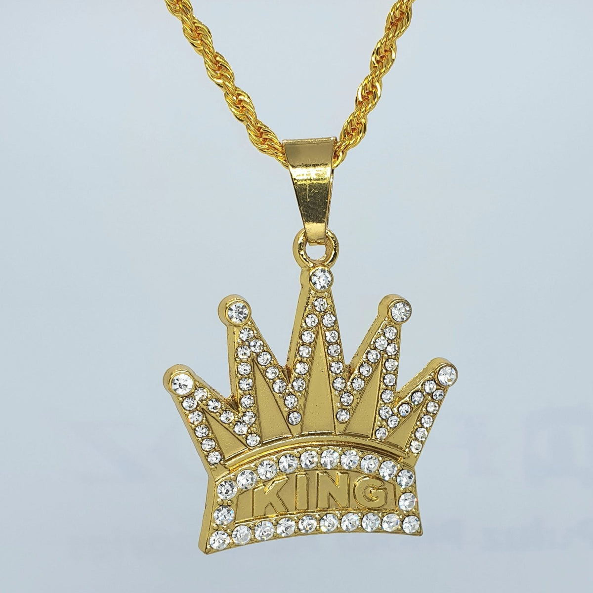 Gold Toned Iced Out Crown King Necklace – Jadiez